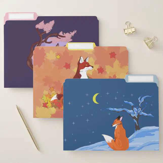 Seasonal Foxes File Folder | Zazzle