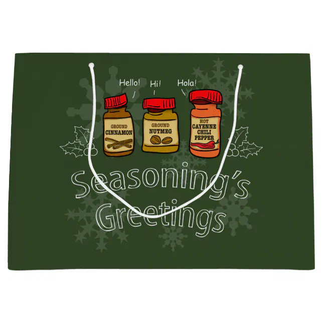 Seasoning's Greetings Funny Holiday Pun Large Gift Bag | Zazzle
