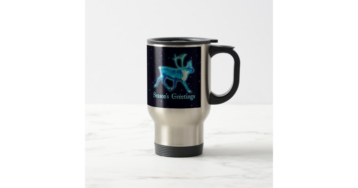 Season's Greetings - Blue Caribou (Reindeer) Travel Mug | Zazzle