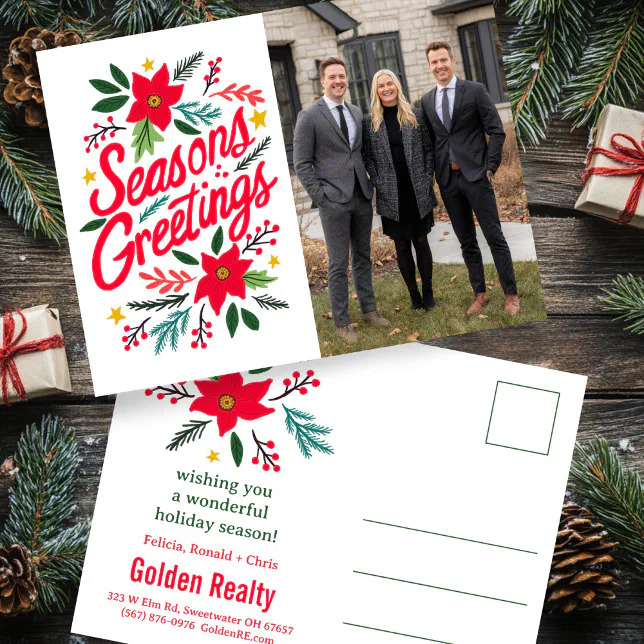 SEASONS GREETINGS Business Christmas CUSTOM PHOTO Postcard | Zazzle