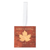 Season's Greetings - Maple Leaf On Birch Bark Cube Ornament | Zazzle
