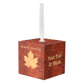 Season's Greetings - Maple Leaf On Birch Bark Cube Ornament | Zazzle