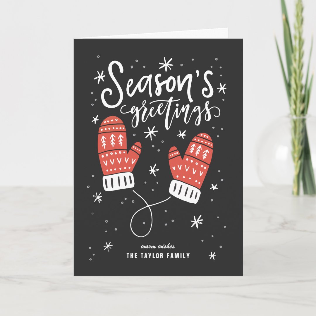 Season's Greetings Red Mittens Holiday Photo | Zazzle