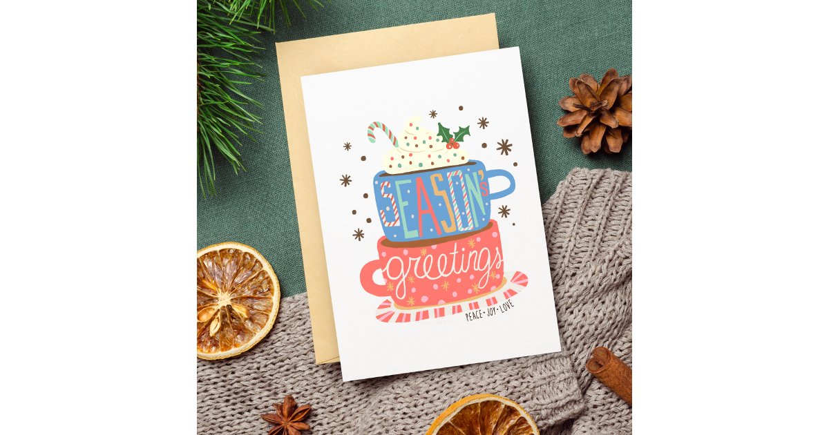 Seasons Greetings Retro Christmas Hot Coco Blank Card | Zazzle