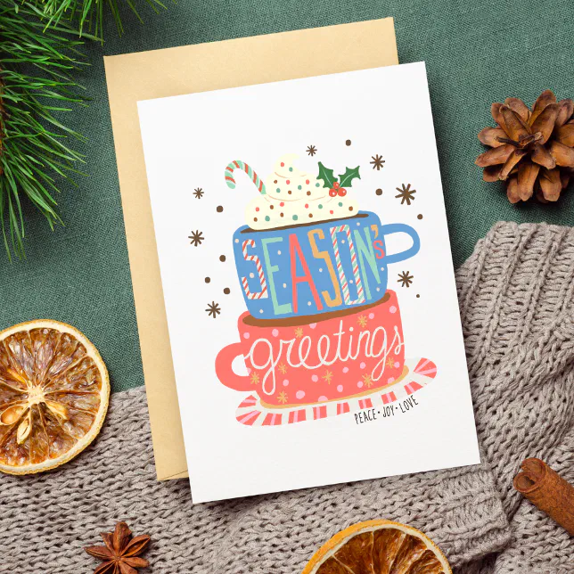 Seasons Greetings Retro Christmas Hot Coco Blank Card | Zazzle