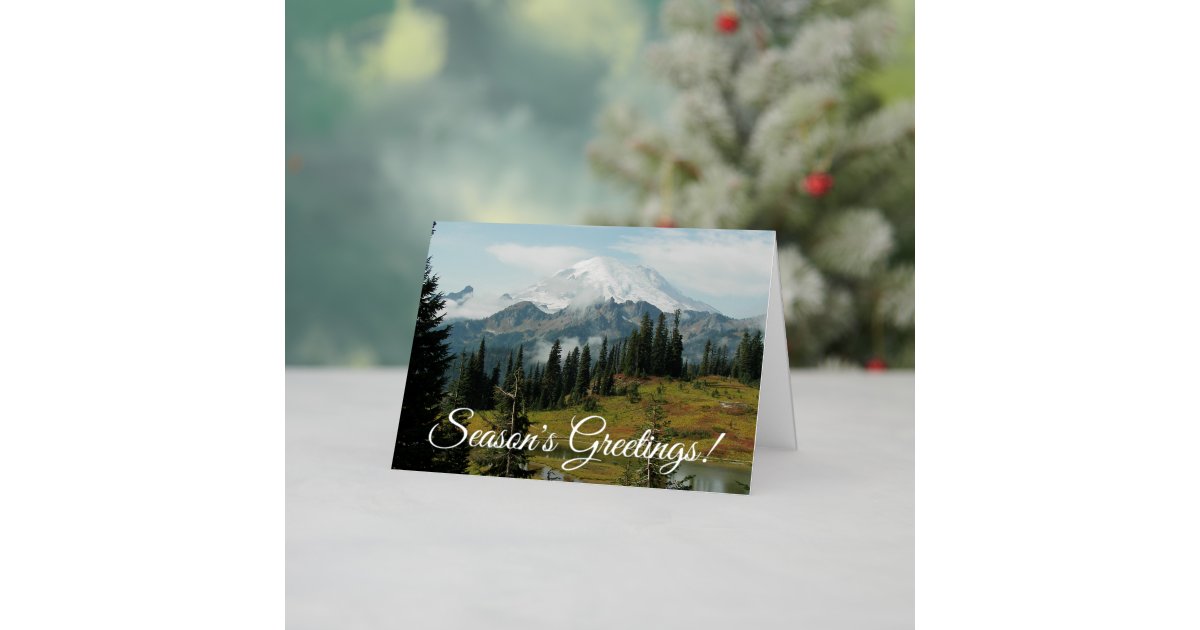 Season's Greetings Scenic Mountain Landscape Foil Holiday Card | Zazzle