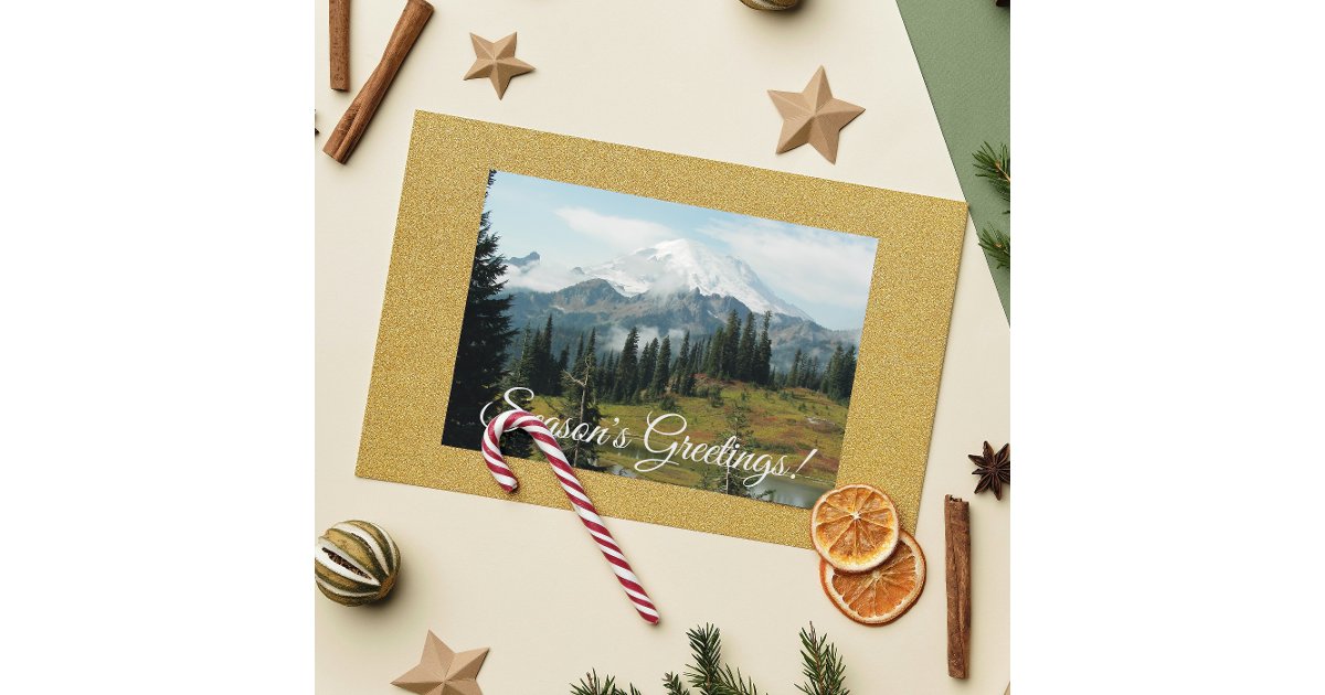 Season's Greetings Scenic Mountain Landscape Holiday Card | Zazzle