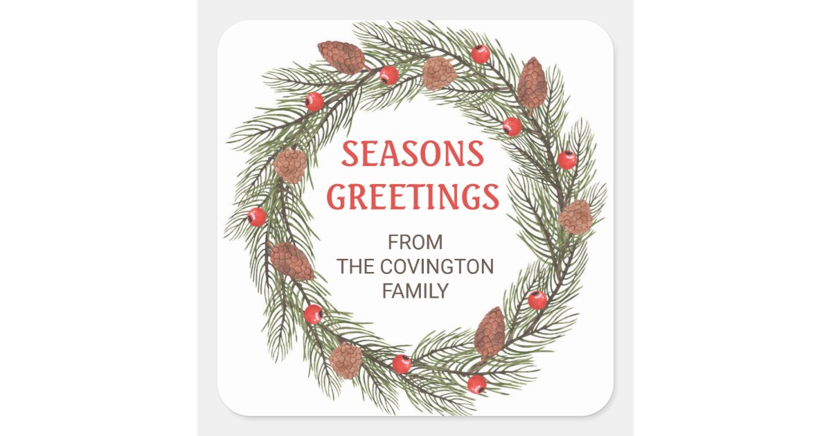 Seasons Greetings Square Sticker | Zazzle