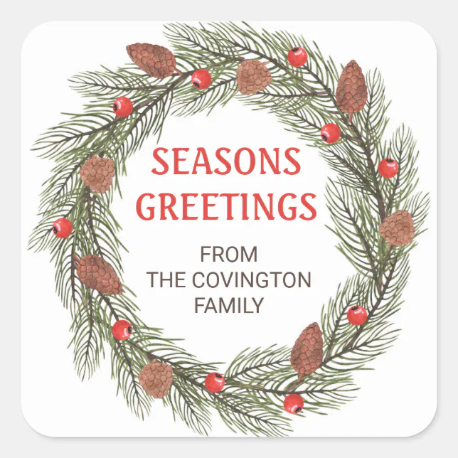 Seasons Greetings Square Sticker | Zazzle