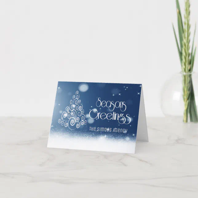 Seasons Greetings Tree Snow Business Holiday Card | Zazzle