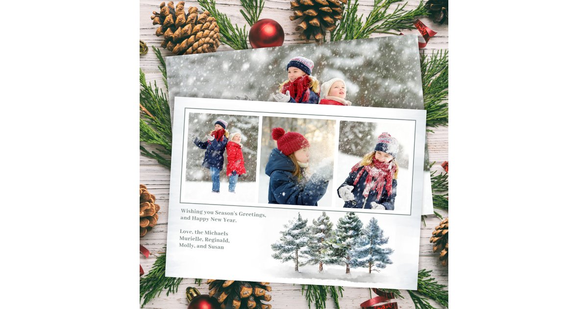 Season's Greetings Woodland Photo Collage Holiday Card | Zazzle