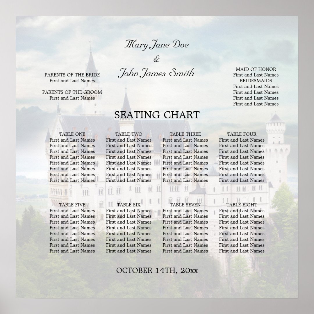 Seating Chart, Castle Themed Wedding Poster | Zazzle