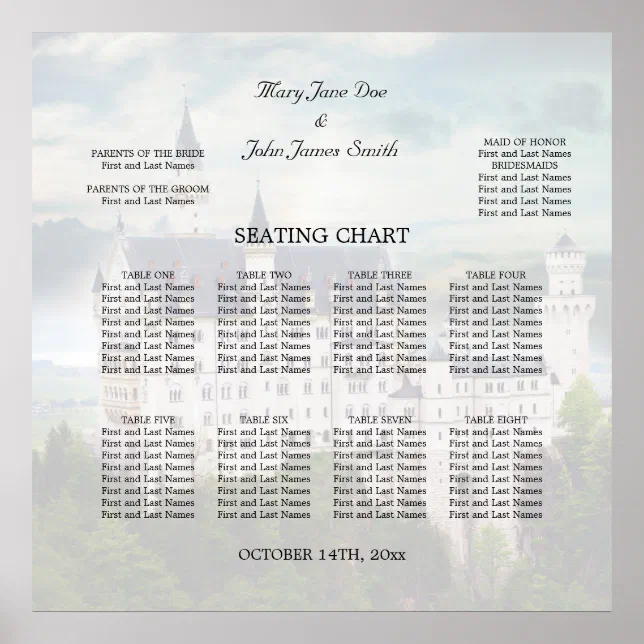 Seating Chart, Castle Themed Wedding Poster | Zazzle