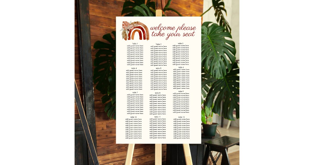 Seating Chart Earth Tone Boho Rainbow Tropical Foam Board | Zazzle