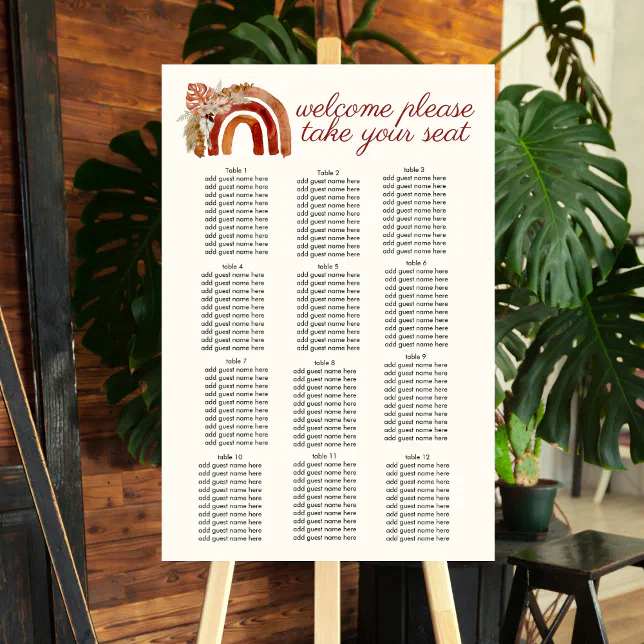 Seating Chart Earth Tone Boho Rainbow Tropical Foam Board | Zazzle