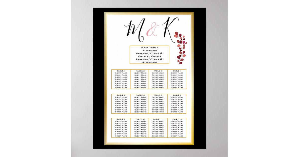 Seating Chart Edgy Black Gothic Wedding | Zazzle