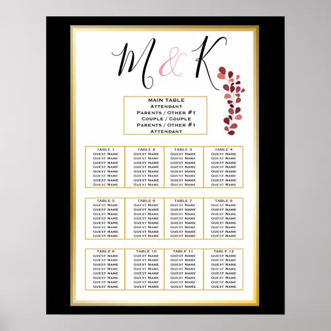 Seating Chart Edgy Black Gothic Wedding | Zazzle