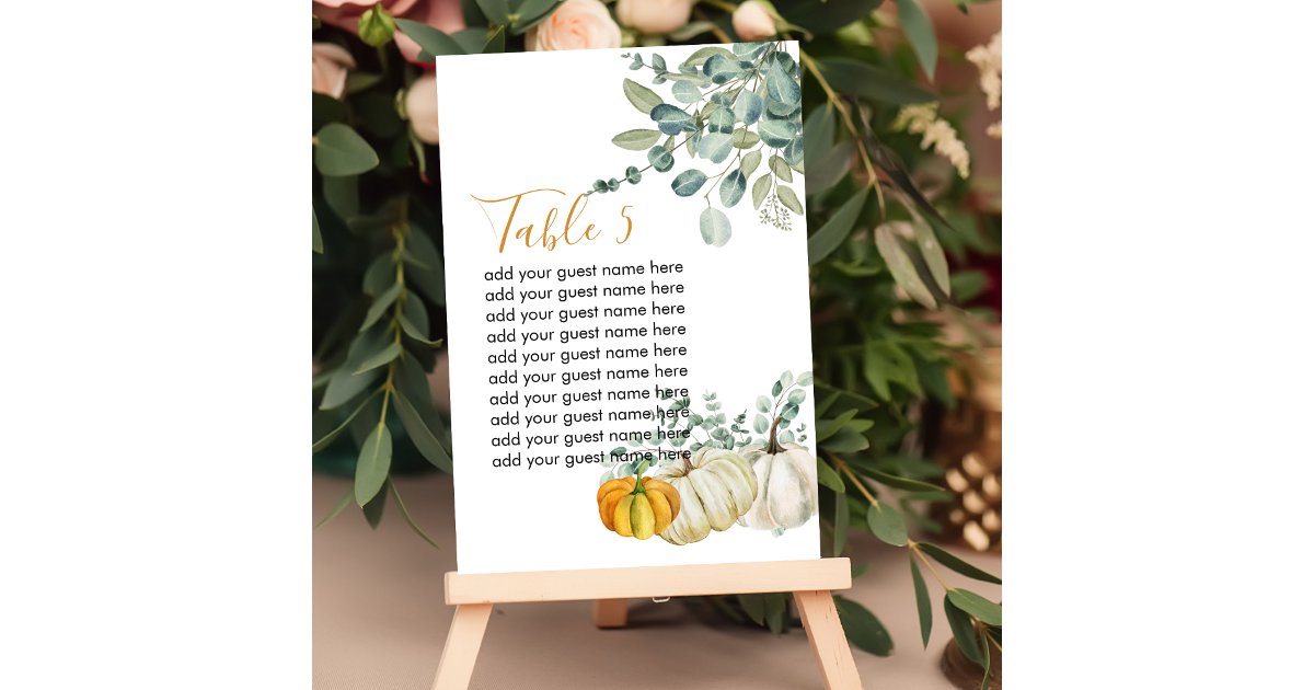 Seating Chart Fall Rustic Pumpkin Greenery Table Number | Zazzle