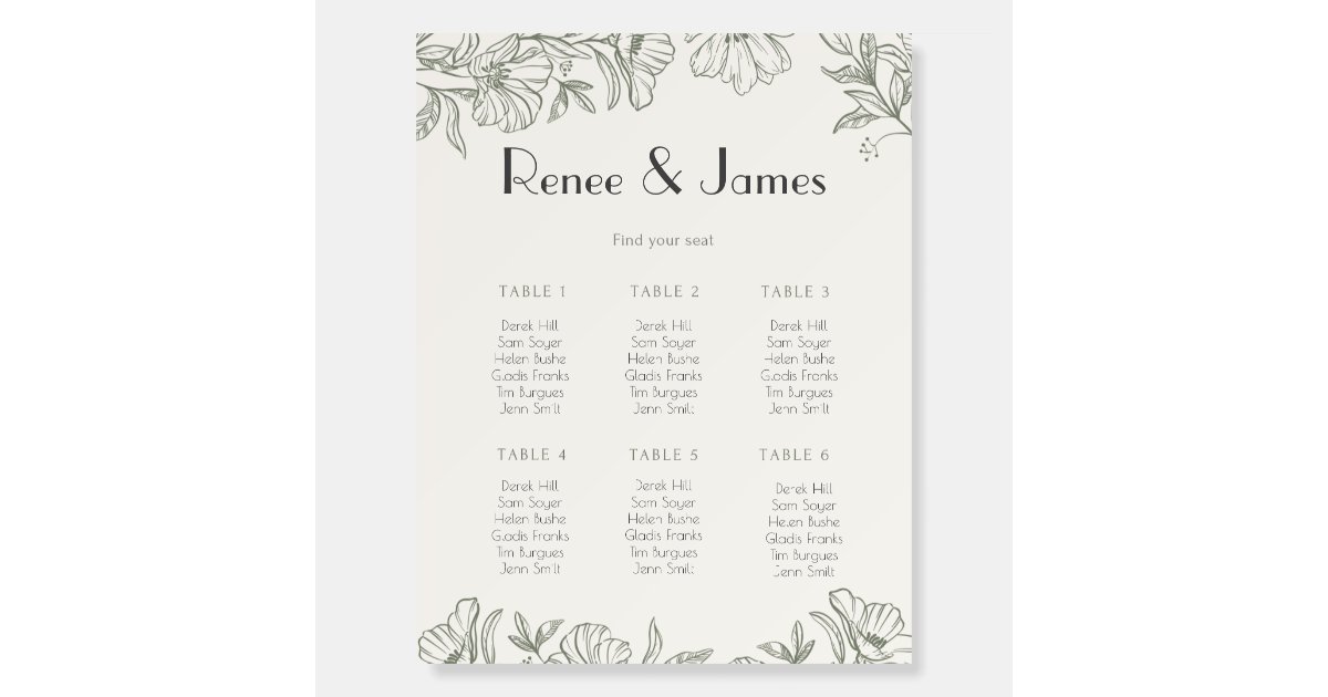 Seating chart for 6 tables on foam core board | Zazzle