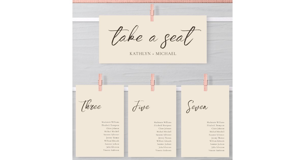 Seating Chart Header Beige Modern Script Card | Zazzle