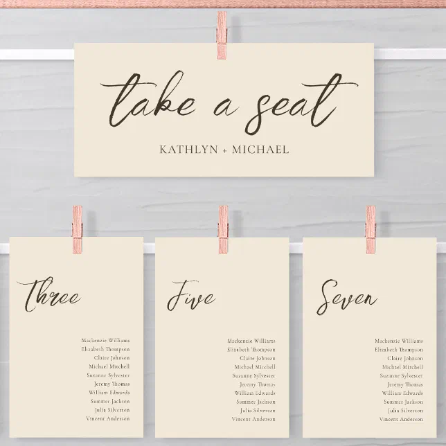 Seating Chart Header Beige Modern Script Card | Zazzle
