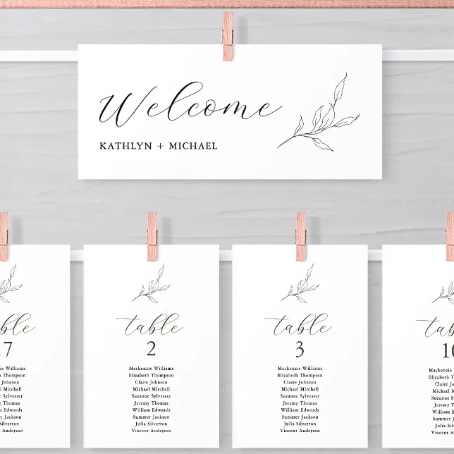 Seating Chart Header Minimalist Greenery Leaf Card | Zazzle