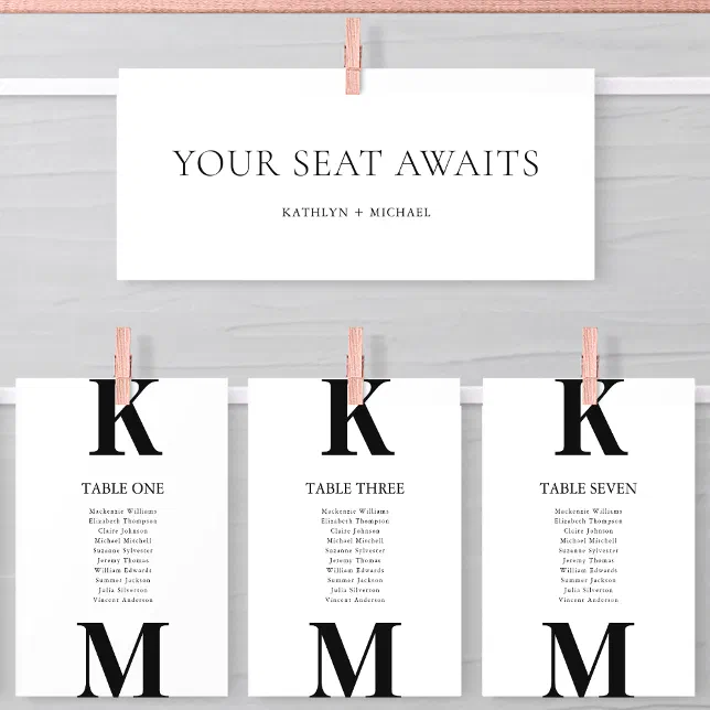 Seating Chart Header Modern Black Minimalist Card | Zazzle