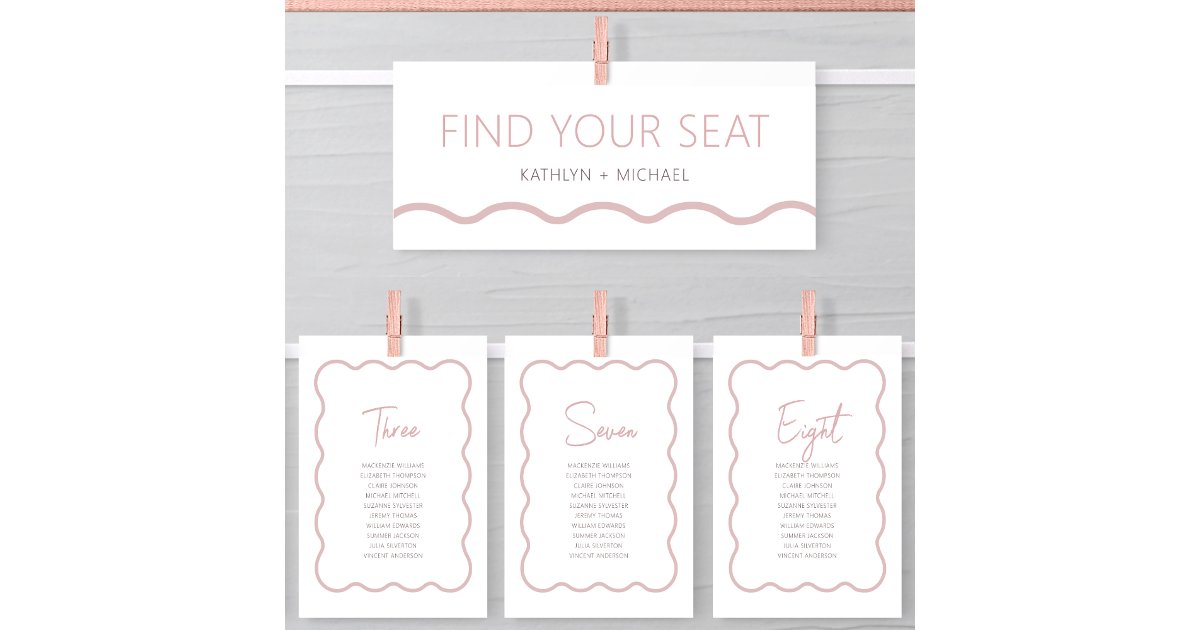 Seating Chart Header Modern Blush Pink Wavy Card | Zazzle