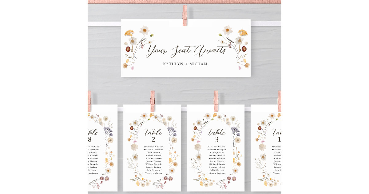 Seating Chart Header Modern Boho Wildflower Card | Zazzle