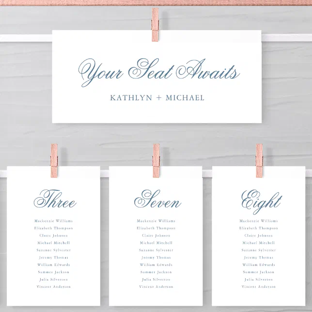 Seating Chart Header Modern Dusty Blue Script Card | Zazzle