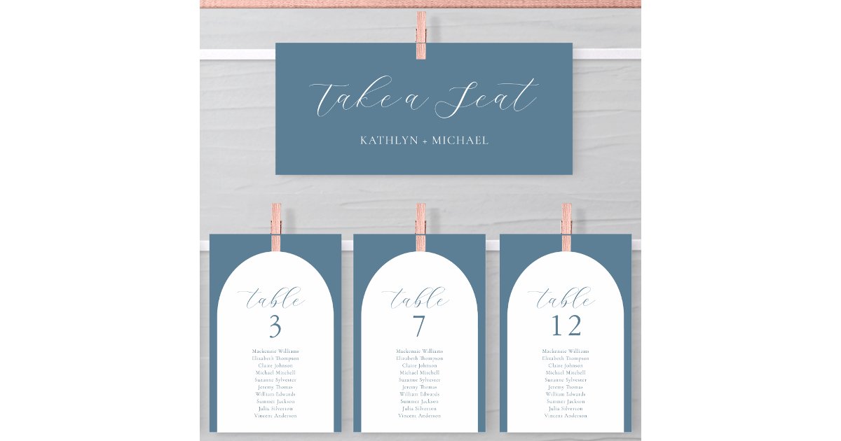 Seating Chart Header Modern Dusty Blue Script Card | Zazzle