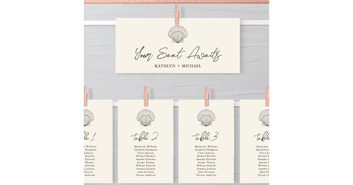 Seating Chart Header Modern Shell Beach Ocean Card | Zazzle