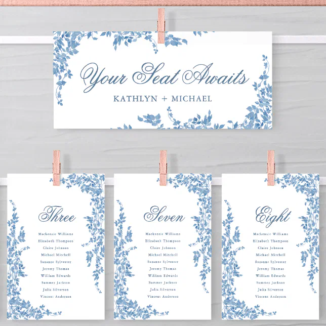 Seating Chart Header Vintage Blue Floral Card | Zazzle