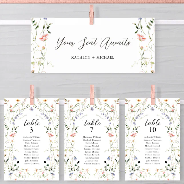 Seating Chart Header Wildflower Modern Floral Card | Zazzle