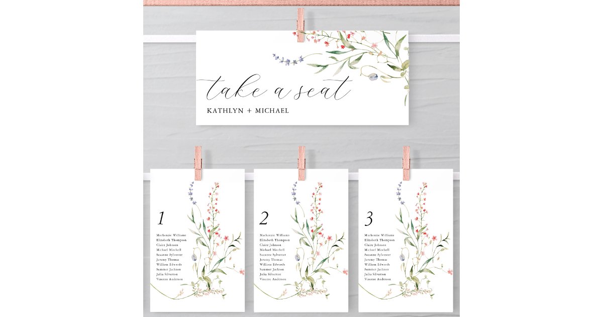 Seating Chart Header Wildflower Modern Floral Card | Zazzle