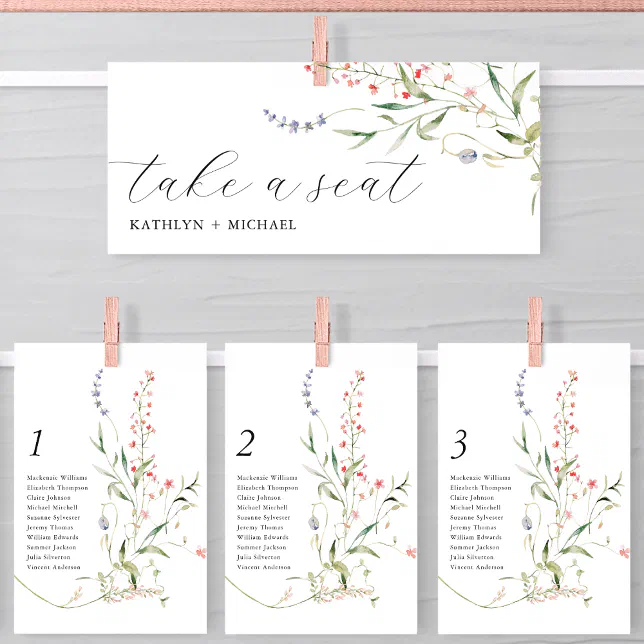 Seating Chart Header Wildflower Modern Floral Card | Zazzle