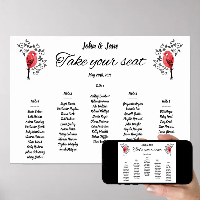 Seating Chart Poster - Birds Design | Zazzle