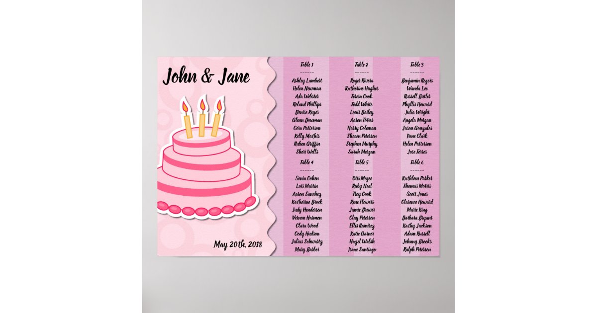 Seating Chart Poster - Cake Design | Zazzle