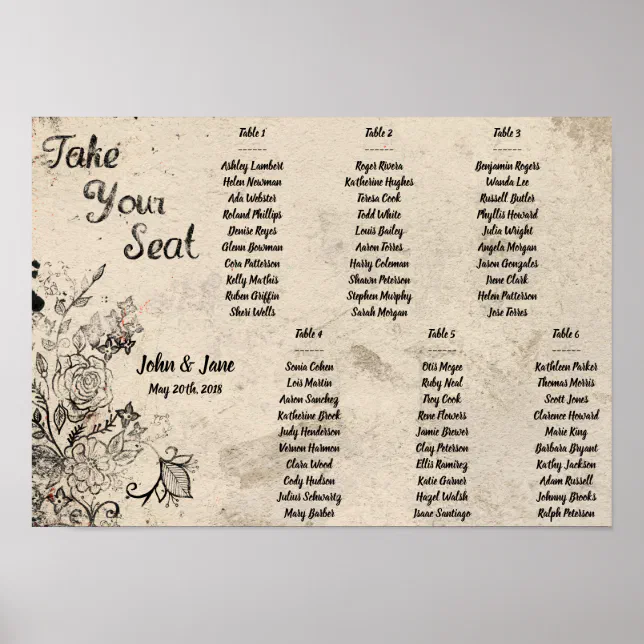 Seating Chart Poster - Floral Design | Zazzle