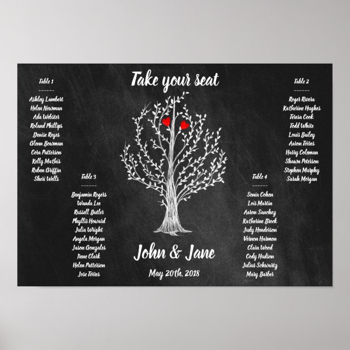 Seating Chart Poster - Tree and red hearts Design | Zazzle.com