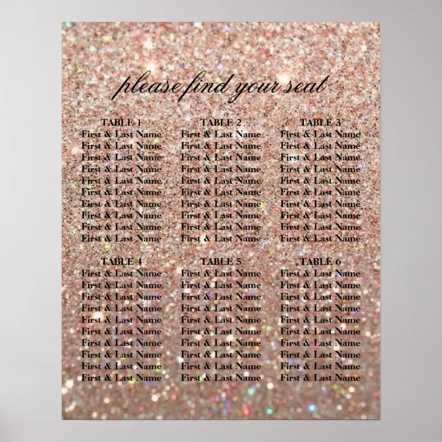 Seating Chart - Rose Gold Glit Fab | Zazzle