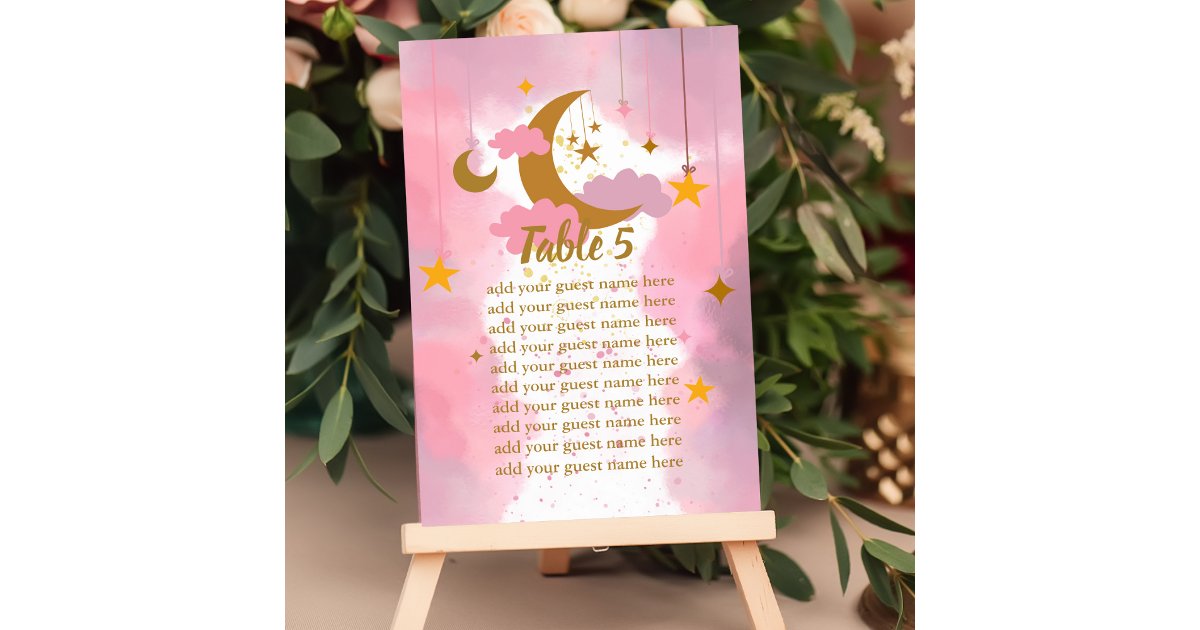 Seating Chart Twinkle Twinkle Little Star Pink Table Number | Zazzle