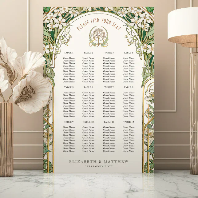 Seating Chart Vintage Wedding Art Nouveau Foam Board | Zazzle