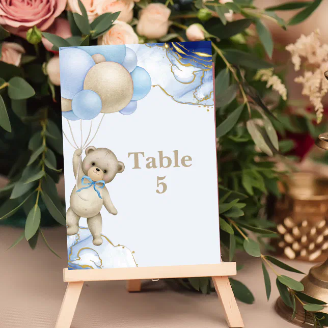 Seating Chart We Can Bearly Wait Blue Balloon Table Number | Zazzle