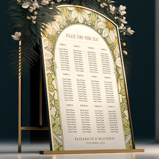 Seating Chart Wedding Art Nouveau Marguerite Daisy Foam Board | Zazzle