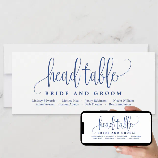 Seating Head Table Card - Lovely Calligraphy Navy | Zazzle