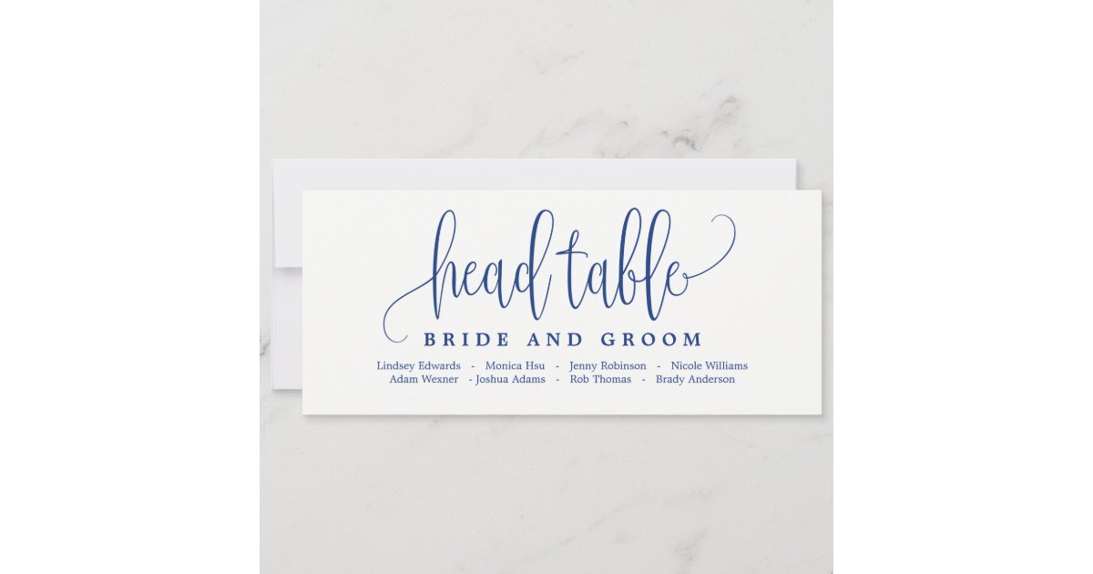 Seating Head Table Card - Lovely Calligraphy Navy | Zazzle