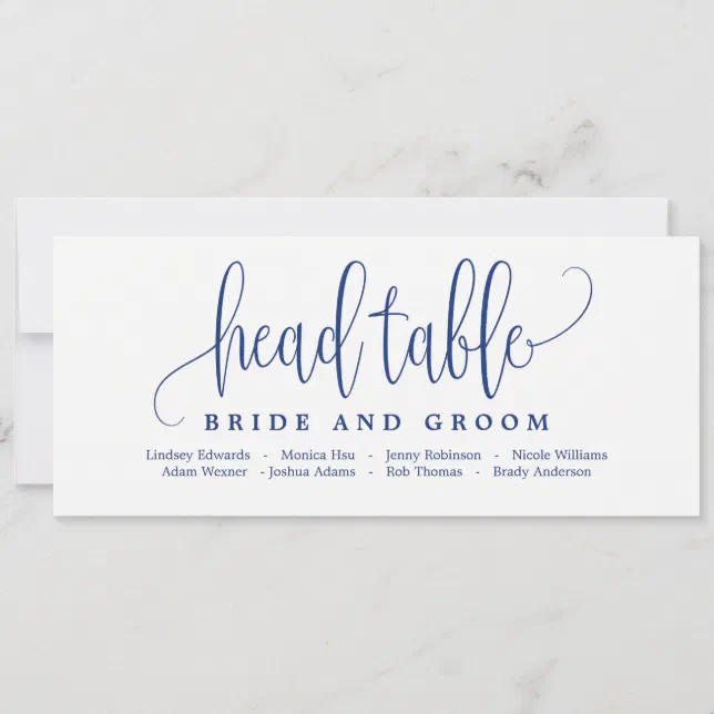 Seating Head Table Card - Lovely Calligraphy Navy | Zazzle
