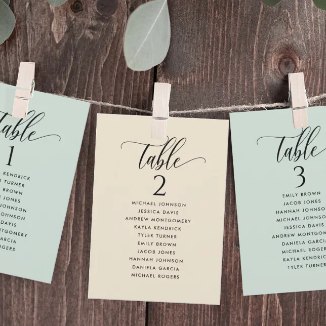 Seating Plan Cards with Guest Names Sage Green, | Zazzle