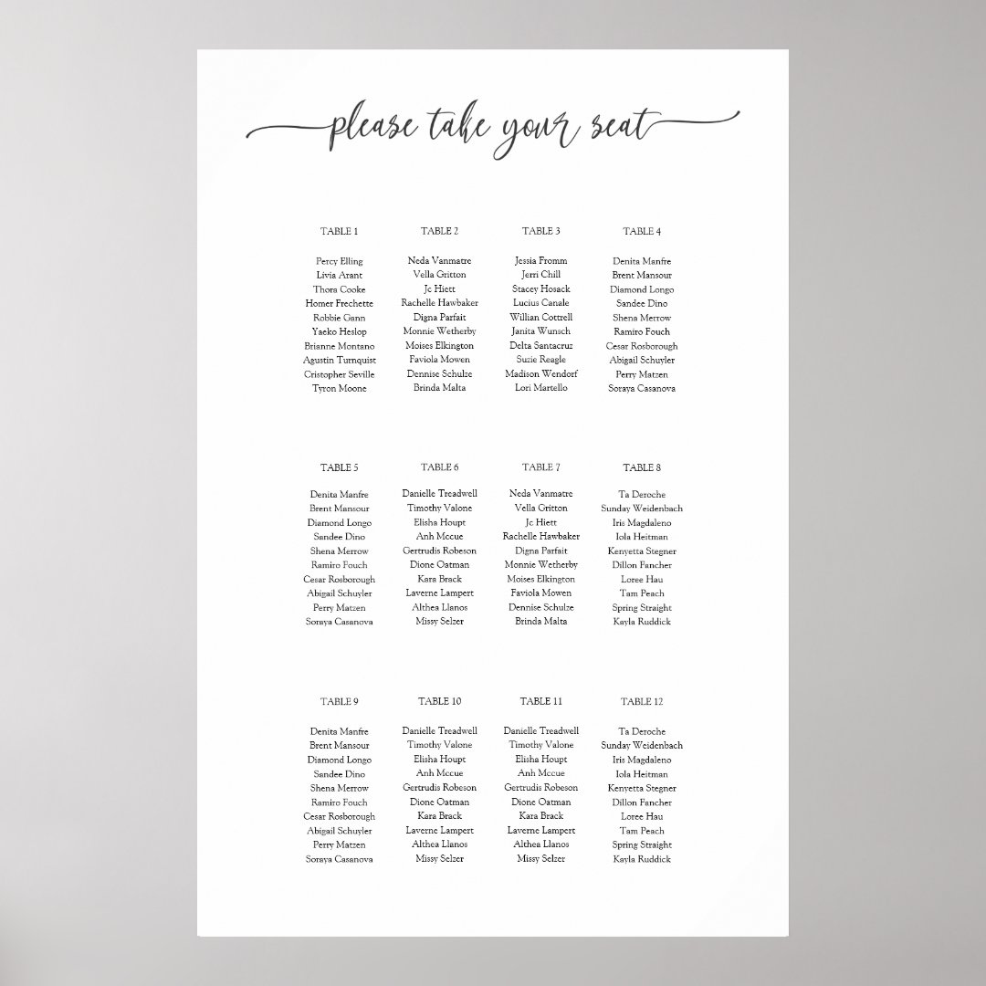 Seating Plan chart template | Zazzle